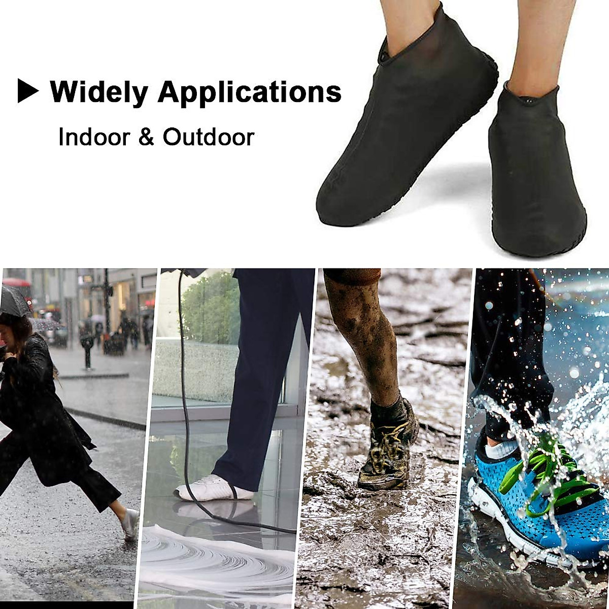Nirohee Silicone Shoes Covers, Shoe Covers, Rain Boots Reusable Easy to Carry for Women, Men, Kids. (Black, L)