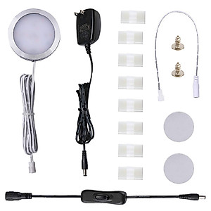 AIBOO 12V LED Under Cabinet Puck Lights Plug in, with Manual Switch, Single Puck LED Light for Closet,Counter,Showcase,12Vdc Low Voltage Wall Plug (Warm White)