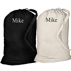Large Personalized Embroidered Custom Laundry Bags - Great for College Student Bag (Black)
