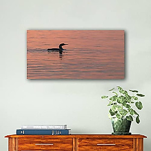 Large Wall Art Loon in dawns light Painting Poster Print on Canvas Artwork for Living Room Bedroom Stretched and Framed Ready to Hang 20”x40”