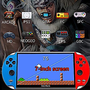 songlan-X12 Plus 7-inch HD Screen Handheld Portable MP5, 10000+ Free Games，Dual Joystick Nostalgic Arcade Video Game Machine 16GB ROM, Support GBC/GBA/NES/MD/SMC/SFC Games Children's Gifts