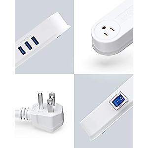 Small Power Strip with 3 USB Ports, BESTEK 2 Outlet Portable Plug Strip Charging Station with Adhesive Sticker, 5 Ft Extension Cord, Ultra-Compact for Cruise Ships, Dorm Room,Travel, Bedside, Office