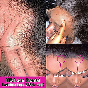 serwell 13x4 HD Lace Front Wigs Human Hair Pre Plucked 26 Inch Straight Lace Front Wigs For Women Human Hair 180% Density Glueless Transparent Straight Frontal Wigs Human Hair Bleached Knots