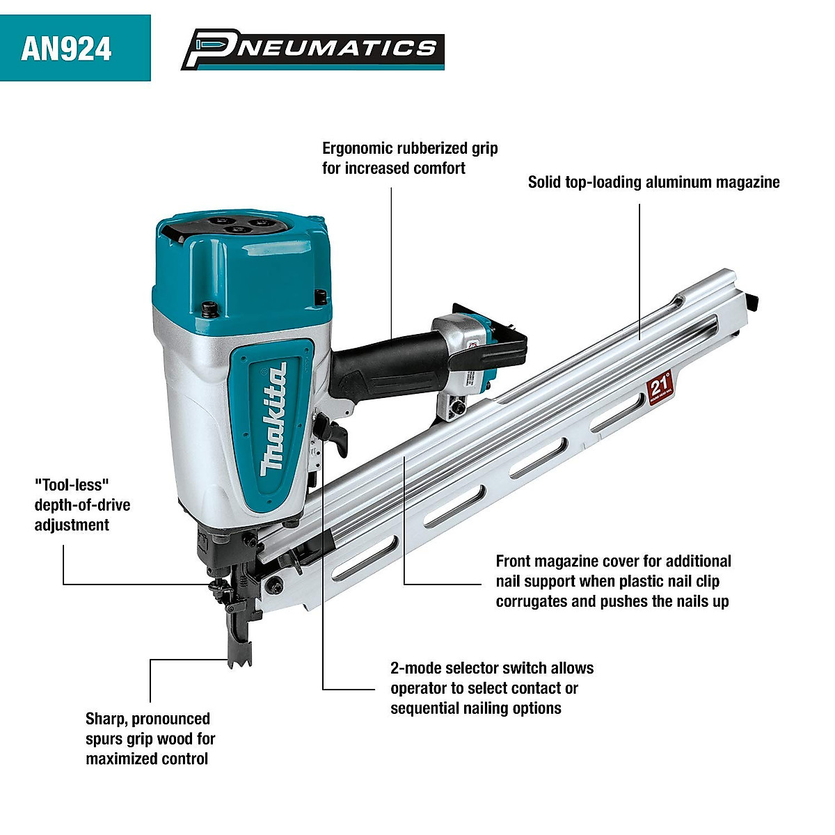 Makita AN924-R 21-Degree Full Round Head 3-1/2 in. Framing Nailer (Renewed)