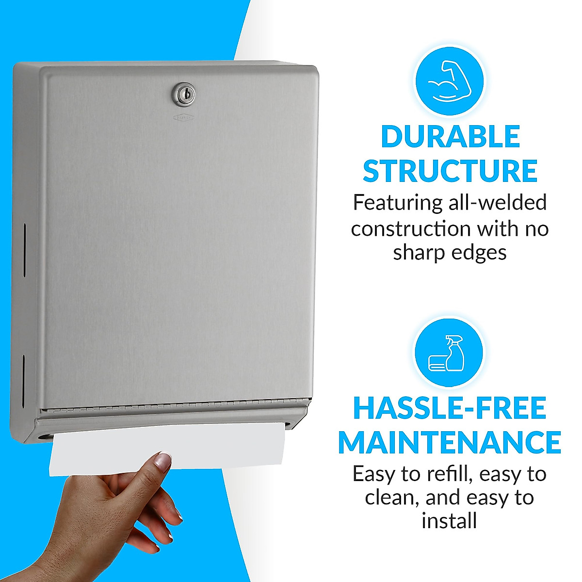 Bobrick B-262 Surface Mounted Paper Towel Dispenser - Stainless Steel Commercial Bathroom Towel Dispenser with Tumbler Lock 400 C-Fold or 525 Multifold Capacity