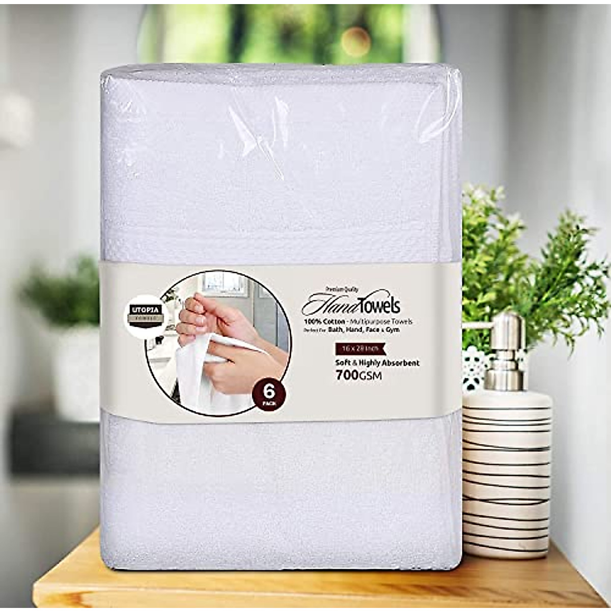 Utopia Towels Premium Bundle - Cotton Washcloths White (12x12 inches) Pack of 12 with White Hand Towels 600 GSM (16 x 28 inches), Pack of 6