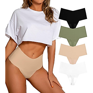 DEANGELMON Womens Thongs High Waisted Seamless Underwear for Women Breathable No Show Panties 4 Pack Medium(4P6)
