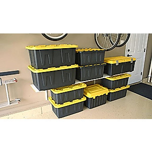 HOMZ 27 Gallon Durabilt Tough Storage Container, Black Base, Yellow Lid, Stackable, 4-Pack