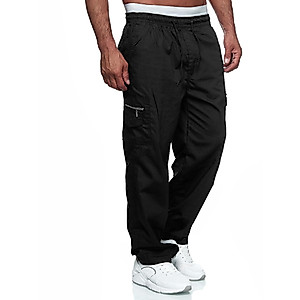 WZIKAI Mens Cargo Pants Relaxed Fit Drawstring Joggers Sweatpants for Men Workout Casual Long Trousers Black XXL