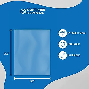 Spartan Industrial - 18” X 24” (100 Count) 1.1 Mil Flat Open End Clear Plastic Poly Bags - For Proofing Bread Dough, Packaging Clothes, Shirts (Thin & Lightweight - Bags DO NOT Have Seal & Prints)