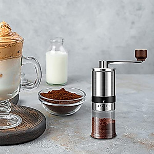 Manual Coffee Grinder, Stainless Steel Burr Coffee Grinder, Portable Coffee Bean Mill with Adjustable Settings and Bearing Hand, Ceramic Core Coffee Bean Grinder for Home Traveling Hiking or Camping