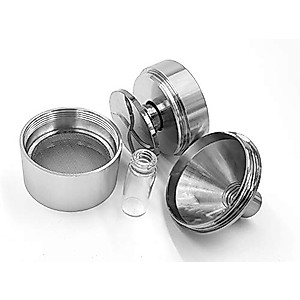 Coarse to Fine Spice Grinder Hand Mill Funnel - Ultra fine - Large Metal 3 Piece 2.12 inch with Storage Bottle - Silver Color
