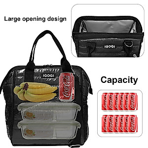 Lunch Bag with Leak Proof Material, Insulated Lunch Box for women/men, Tote Cooler Bag for Work/Picnic/Hiking/Beach/Fishing (Quilted Black)