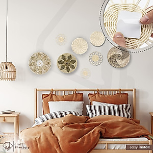 Woven Wall Basket Decor - Set of 9 Handcrafted, Decorative Hanging Wall Baskets - Craft Therapy Rattan and Seagrass Wall Basket Decor set - Ideal for your Cozy home Wall, Farmhouse, Kitchen & More