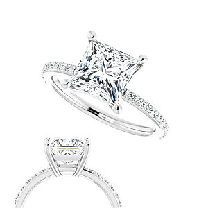 14K Gold Handmade 2 CT Princess Cut VVS1 Colorless Moissanite Engagement Ring for Women Bridal Set Moissanite Wedding Ring for Gifts (White Gold, 7)