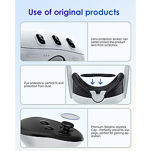 Accessories for Meta Quest 3, VR Accessory Set for Oculus Quest 3, VR Accessories Included Transparent Shell Cover, Lens Tempered Glass Protector, Protective Lens Cover, Joystick Caps