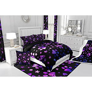 Feelyou Dog Paw Print Flannel Fleece Throw Blanket for Bed Sofa Couch Kids Queen 90"x90" Purple Galaxy All Season Bed Blanket Room Decorative Puppy Pets Animal Themed Fuzzy Blanket Cute Cartoon