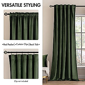 MIULEE Velvet Curtains 84 inches 2 Panels - Luxury Blackout Curtains for Bedroom Living Room Thermal Insulated Super Soft Window Drapes Rod Pocket & Back Tab, Olive Green, W52 x L84 inches