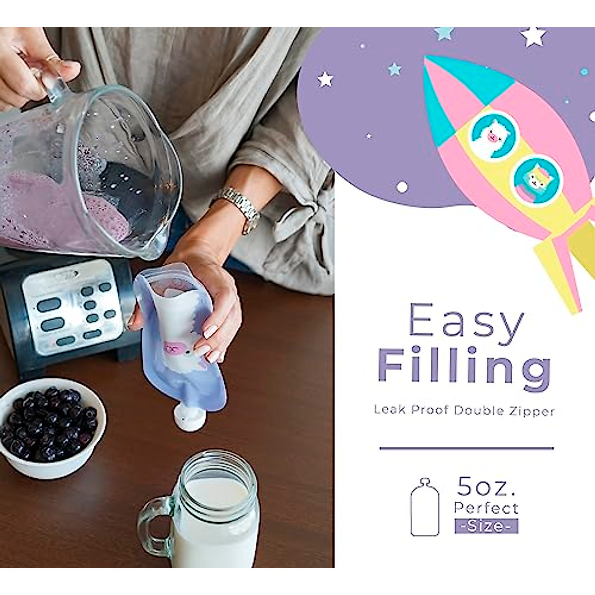 Tummy Reusable Baby Food Storage Pouches for Toddlers and Kids | 8 pack | Refillable for Applesauce, Smoothies, Yogurt & Puree Squeeze Pouch | 5oz | BPA Free & Freezer Safe