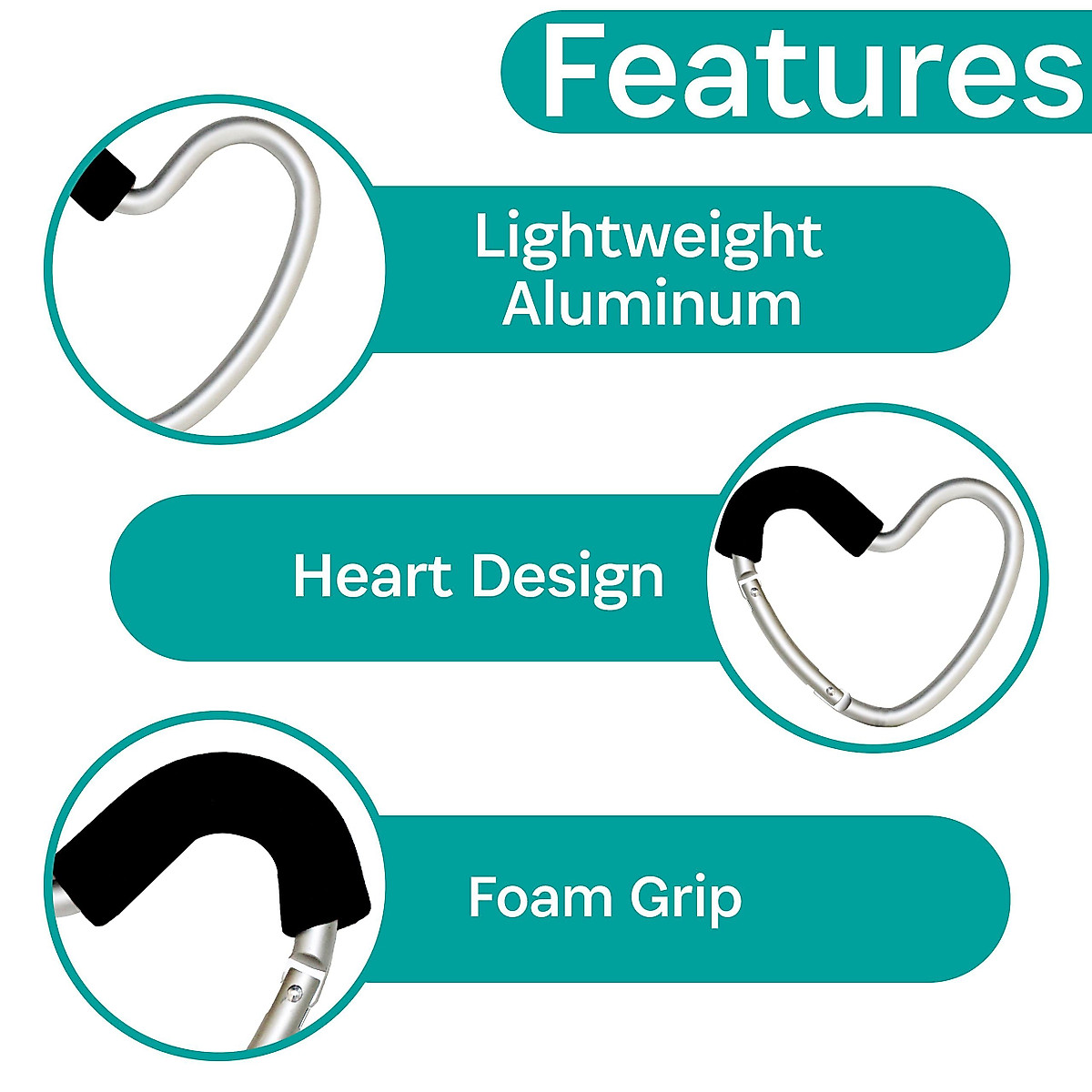 BUGGY HEART HOOK by BUGGYGEAR - The Perfect Way to Carry Your Baby Diaper Bag - Use The Hook on Your Stroller Handle Bars and Let The Hooks Do The Work - Hook Your Bags, Purse and Bottles