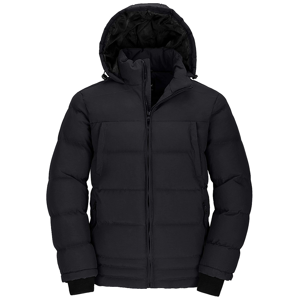 wantdo Men's Windproof Puffer Coat Insulated Winter Jacket with Hood Black Small