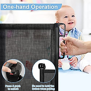 Retractable Baby Gate, PRObebi Retractable Dog Gate for Babies and Pets 34" Tall Extends to 72" Wide, Retractable Mesh Gate for Doorways, Stairs, Hallways, Indoor/Outdoor (Black)