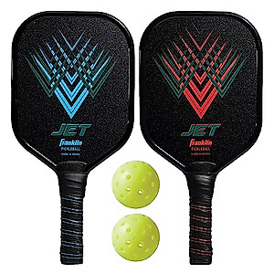 Franklin Sports Pickleball Paddles + Balls Starter Set - 2 Player Pickleball Rackets + Pickleballs - (2) Jet Aluminum Pickleball Paddles + (2) X-40 Pickleballs - USA Pickleball (USAPA) Approved