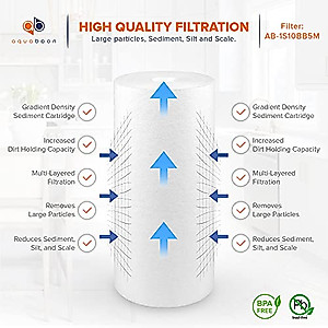 Aquaboon 4-Pack of 5 Micron 10"x4.5" Sediment Water Filter Replacement Cartridge | Whole House Sediment Filtration | Compatible with W15-PR, HD-950, WFHD13001B, GXWH35F, GXWH30C, HF45-10BLBK10PR