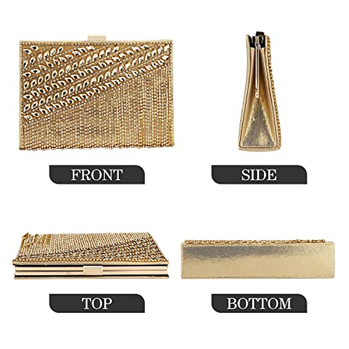 Clutch Purse for Women - Rhinestone Evening Handbag - Crystal Crossbody Bags for Wedding Party Bridal (Gold)