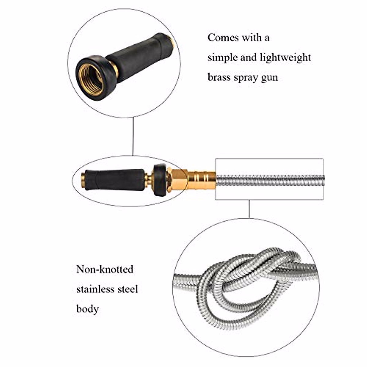 Rosy Earth Expandable Metal Garden Hose 75 FT - 304 Stainless Steel Water Hose 75 FT - Heavy Duty non Kinking Flexible Garden Hose, no Bite