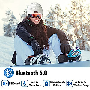 Bluetooth Beanie,Bluetooth Hats for Women Upgraded V5.0,Beanie of Distance to 30-45 Feet Bluetooth Hat 5Hrs Music Streaming & 7Hrs Hands-Free Talking,Beanie with Bluetooth Headphones Built-in Mic