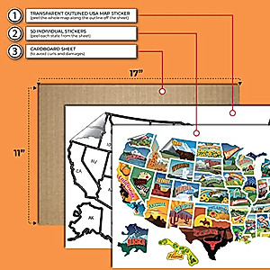 RV State Travel USA Map Vinyl Sticker - Camper Trailer Decals for Window with State Flag - Road Trip Map of America - Waterproof, UV Protection for Window, Door or Wall (Popular)