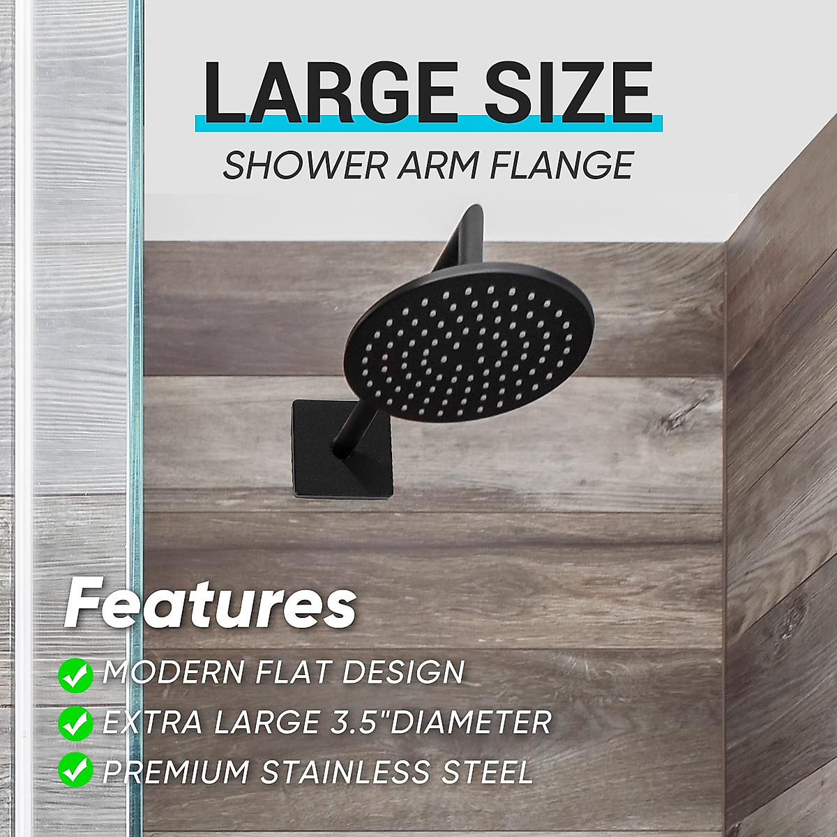 3.5 Inch Large Shower Arm Flange Square Plumbing Cover Plates Large Size Universal Replacement Escutcheon Cover Plate for Covering Gaps, Holes, Fits All Standard 1/2 Pipes (Black, 1 Pack)