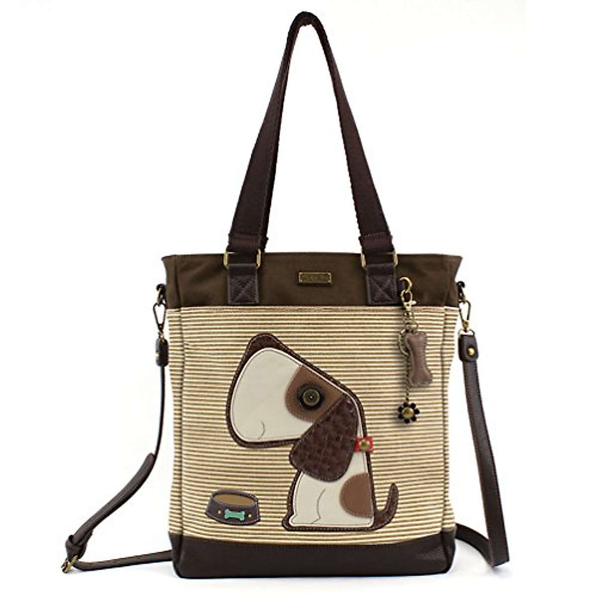 Chala Toffy Dog Work Tote Shoulder Bag - Dog Lovers Gifts Dog Mom (Brown Stripes Tote Only and Wallet Combo)