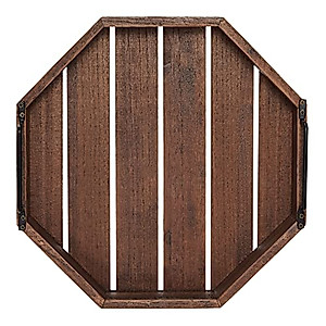 Decorative Rustic Wooden Serving Tray with Metal Handles for Candles, Coffee Table, Farmhouse Home Decor (11.75 x 11.75 x 2.75 in)