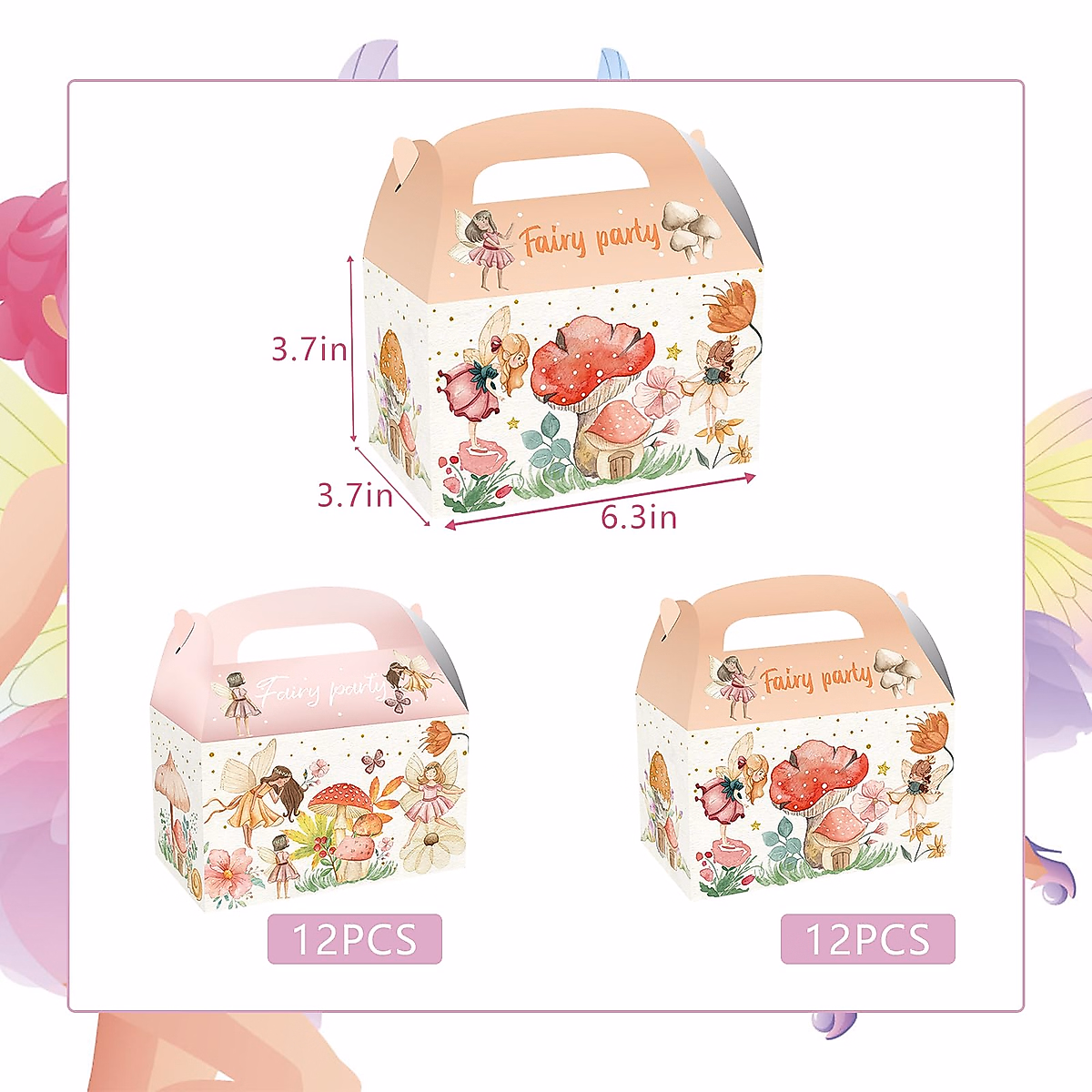 CIEOVO 24 Pack Fairy Party Cardboard Treat Box Cute Fairy Birthday Party Favor Boxes Goody Treat Boxes for Floral Fairies Theme Birthday Baby Shower Supplies