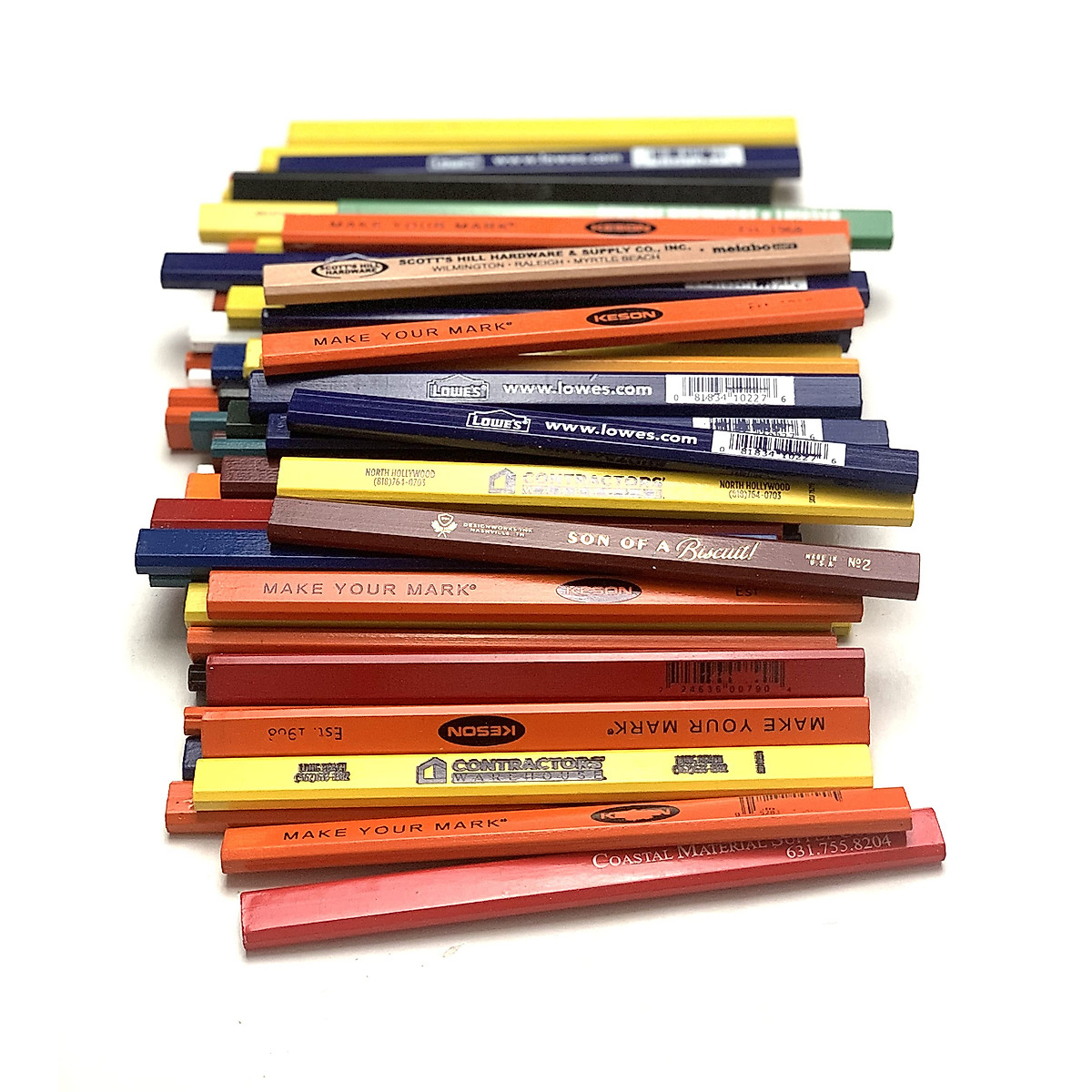 72 Carpenter Pencils | Random Mis Printed Mixed Prints & Solid Discontinued Colors | USA Made, Hard Lead Carpenter