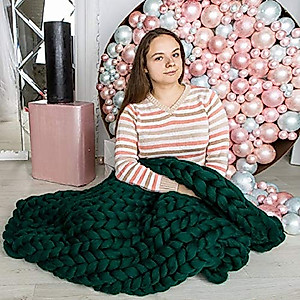 Inverse growth Handmade Chunky Knit Blanket Large Thick Wool Bulky Knitting Throw for Bedroom Decor Pet Bed Chair Mat Rug Dark Green 48"×60"