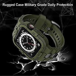 GELISHI Compatible for Apple Watch Band 45mm 44mm 42mm with Bumper Case, Men Rugged Bands Protector for Watch Series 8 7/Series 6 SE 5 4 3 2, Sport Military Band Protective Case, Army Green