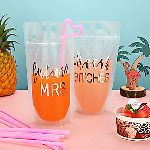 Patelai 16 Pcs Bachelorette Drink Pouch Cup with Straw 17 Oz Disposable Juice Pouches Disposable Cups for Weddings and Bridal Showers(Classic Style)