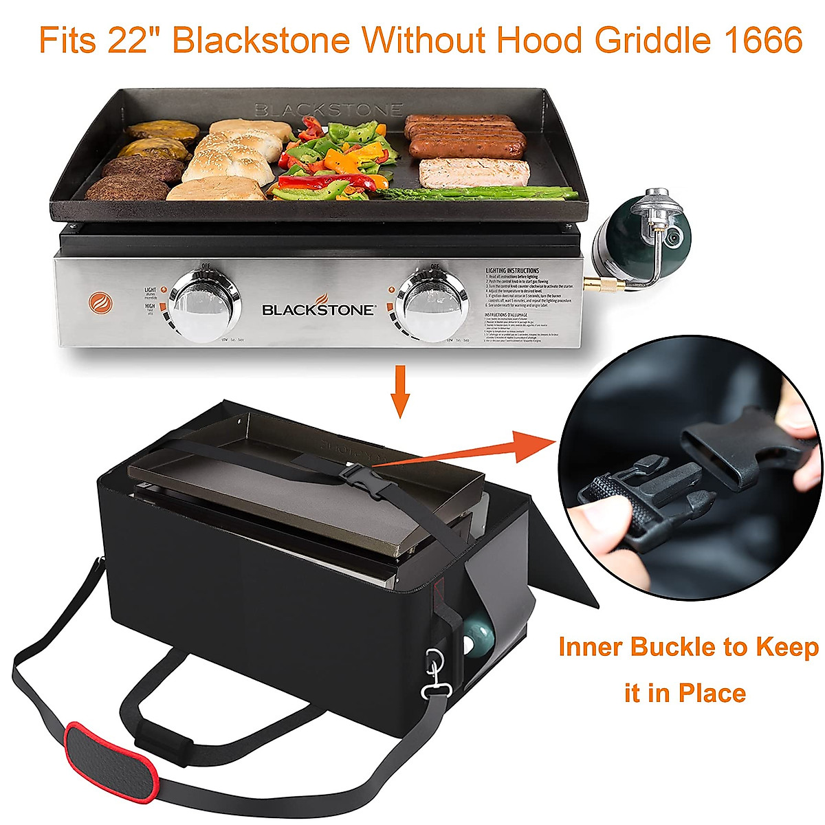 22 Inch Griddle Carry Bag for Blackstone 1666 22 Inch Grill Table Top Griddle Without Hood Lid, Fits Blackstone 22" Grill Griddle with Grill Cover Carrying Bag