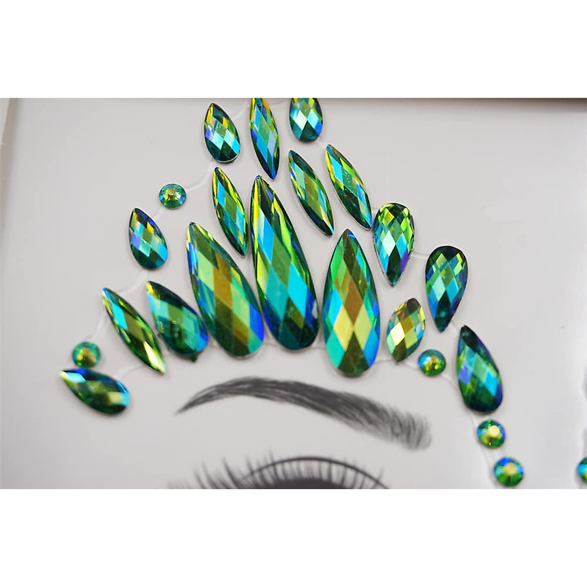 green face gems rave accessories face jewels stick on face glitter makeup rhinestone halloween costume festival accessories cat face paint