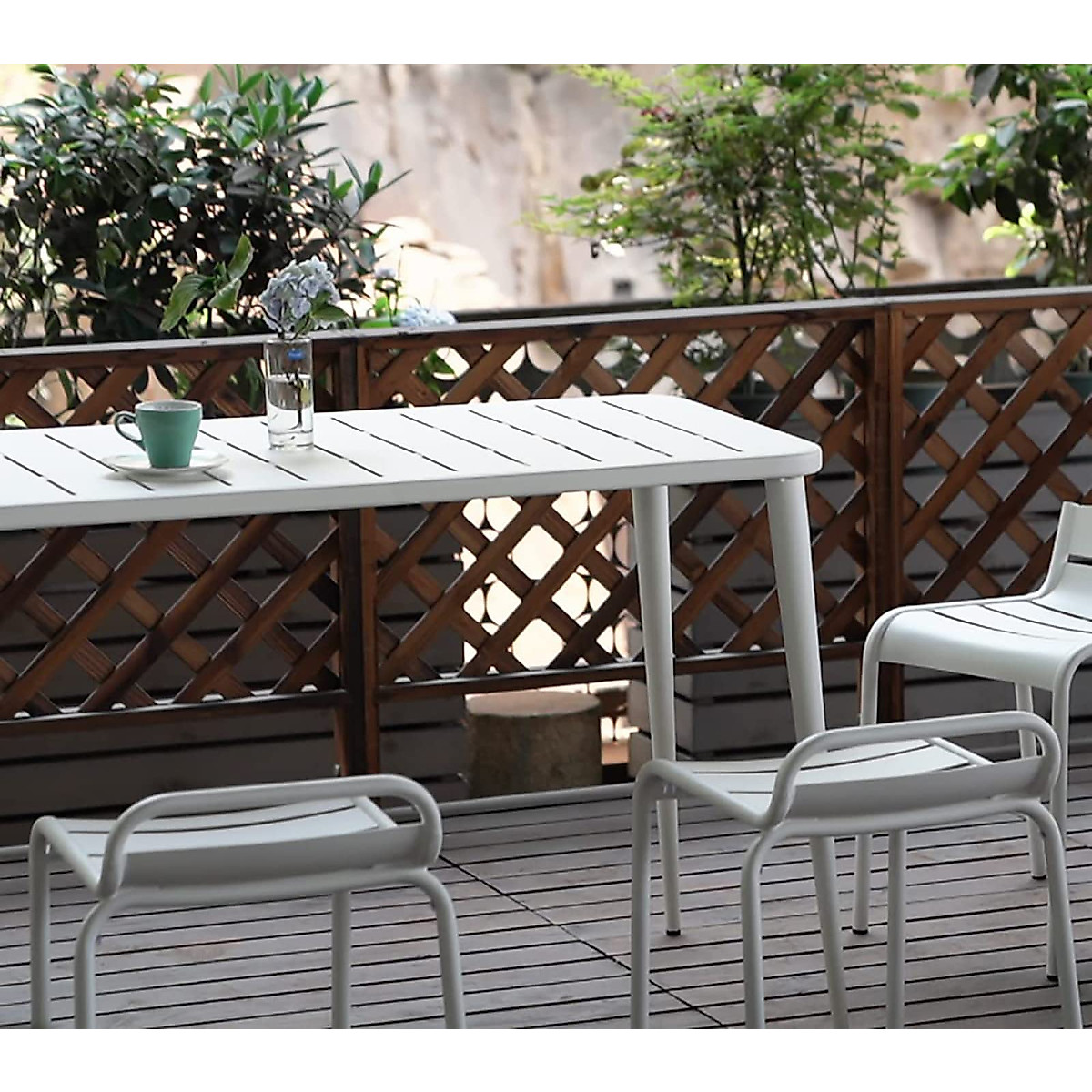 LOKKHAN White Metal Patio Dining Chairs Set of 2 Stackable Modern Bistro Cafe Bar Chairs, 18" Indoor-Outdoor Seating, Lower-Back Iron Chairs for Deck Garden Backyard Lawn