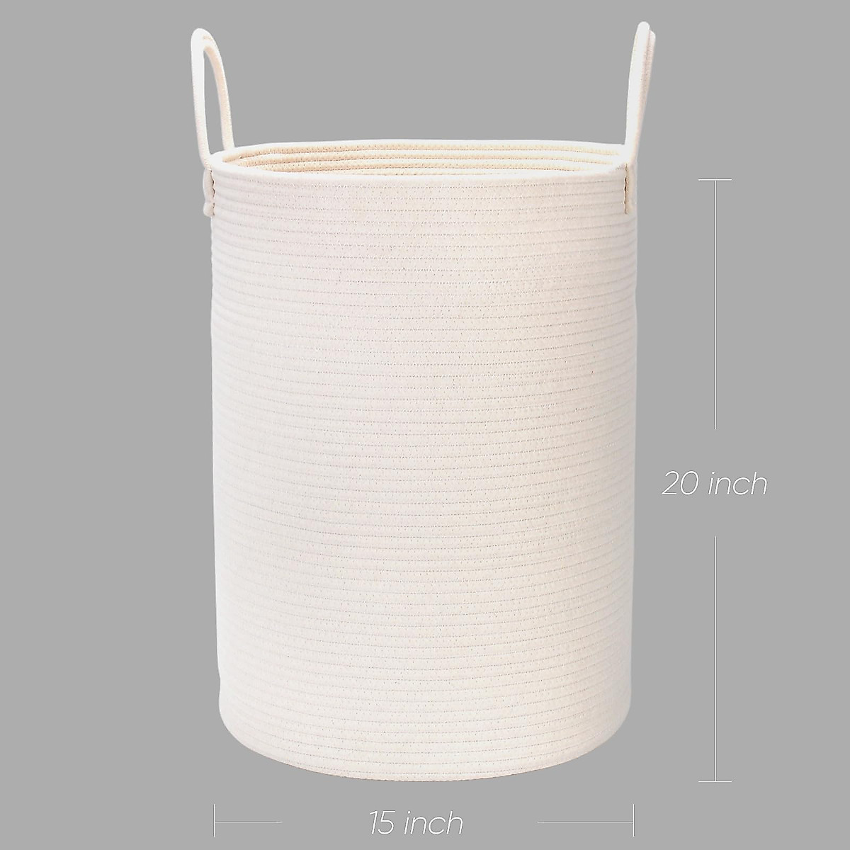 HuggableZest Large Hamper Storage Basket - Comprehensive Storage for Blankets, Toys, Books, Baby Gear, Laundry, Comforter Cushions, Pillows, Towels, Shoes, 15x15x20 inch,Tall, Off White