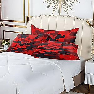 Red Camo Pillow Cases Queen Size Velvet Pillow Covers Super Soft Pillowcase with Zipper for Bed Bedroom Sofa Couch Home Decor