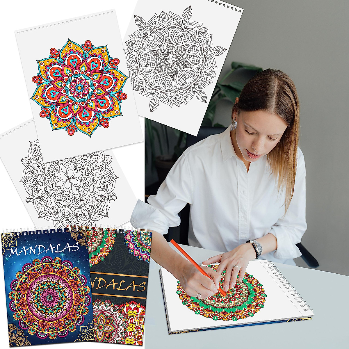 Elfew 2 Pack Mandalas Coloring Books for Adult, 80 Original Mandala Patterns and Designs, Coloring Book for Adults Relaxation, Adult Coloring Book Spiral Bound, Relaxation Books for Women