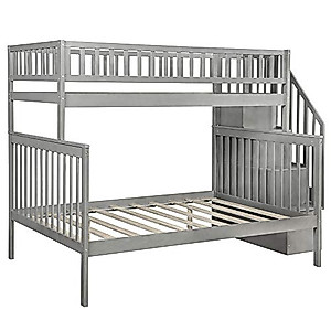 Merax Twin-Over-Full Stairway Bunk Bed with Shelves and Ladder (Grey, Twin Over Full with Trundle)
