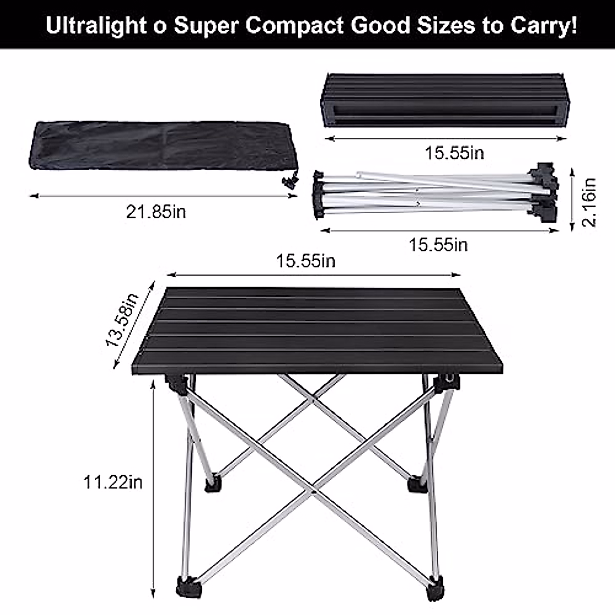 Portable Camping Table Small,Camping Tables,Ultralight Aluminum Folding Beach Table with Carrying Bag for Outdoor Cooking, Picnic, Camp, Boat, Travel-15.6" x 13.6"