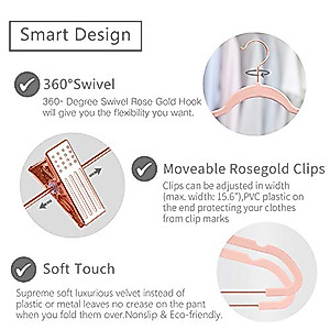 MIZGI Premium Velvet Pants Hangers with Clips (Pack of 20) Slim Skirt Hangers- Non Slip Felt Outfit Dress Hangers Blush Pink - Copper/Rose Gold Hooks,Space Saving Shirt Clothes Hangers