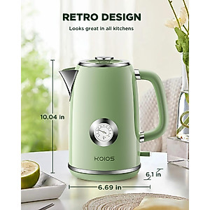 Electric Kettle, 1.8 L Hot Water Boiler Heater with Thermometer, 1500W Retro Electric Tea and Water Kettle with LED Indicator, 100% Stainless Steel, Auto Shut-Off & Boil-Dry Protection, Retro Green